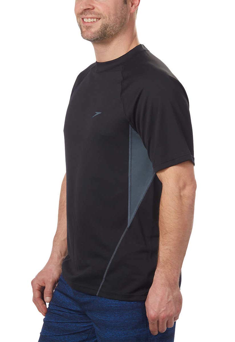 Speedo Men's Fitness UV Protection Rashguard Swim Shirt (Black, XX-Large)