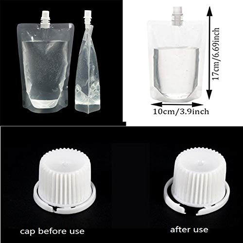 VEIREN 50 Pack Plastic Spout Pouches Reusable Clear Stand Up Concealable Liquid Drinking Flasks Portable Wine Liquor Milk Beverage Jelly Coffee Water Bag for Home Travel Party Wedding Supplies, 200ml