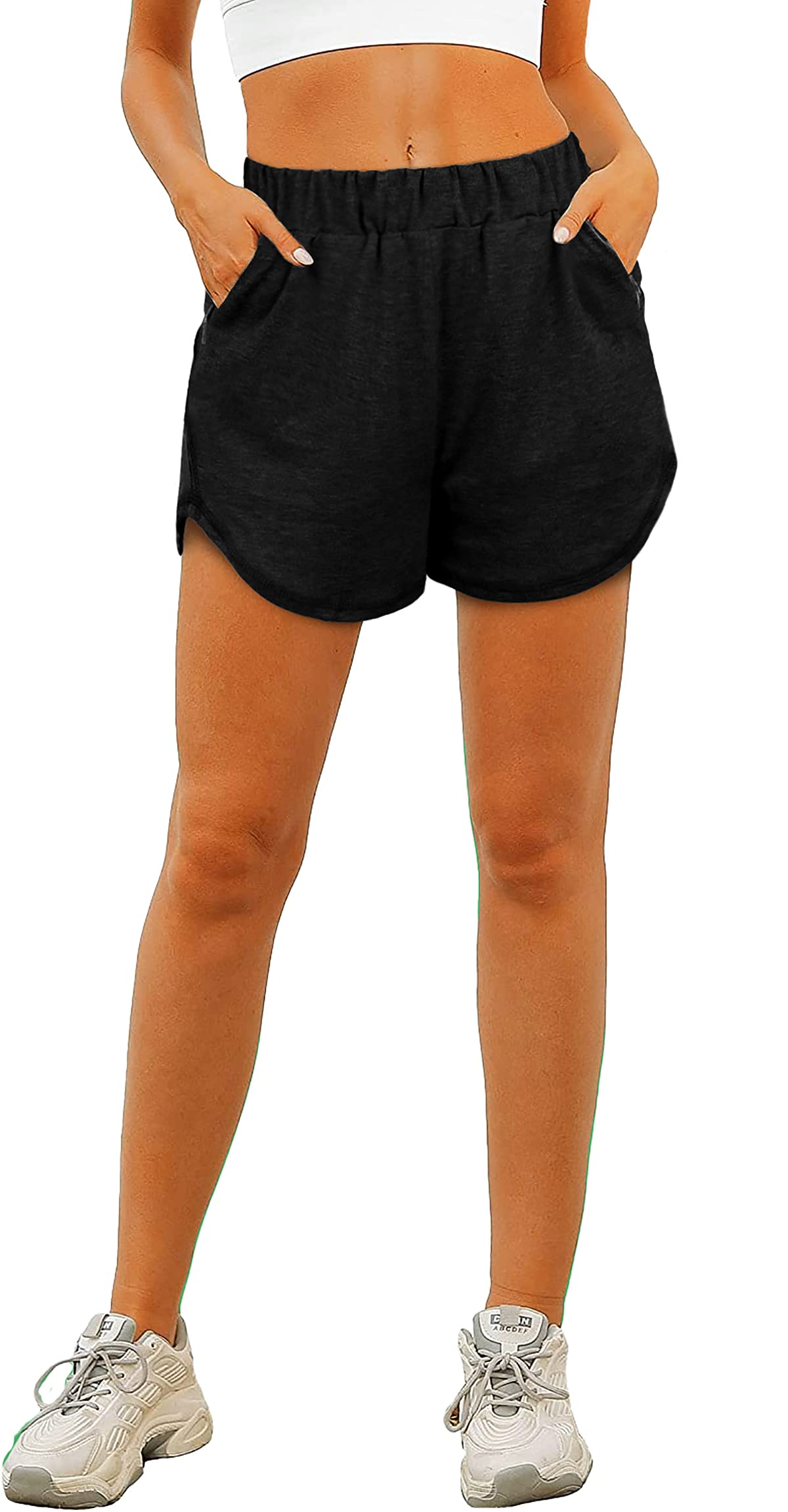 XIEERDUO Womens Shorts Workout Athletic Shorts for Summer Casual Elastic Waist Black XL