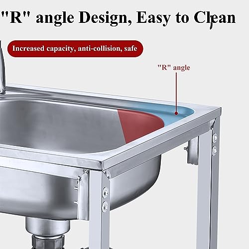 TsoLay Workbench Sink Freestanding Utility Sink for Commercial Kitchen Restaurant Single Bowl Sink Set Table Stainless Steel Faucet & Drainboard Easy to Clean