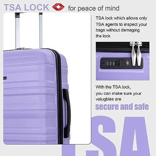 Tripcomp 3 Piece Luggage Sets, PC Lightweight Expandable Suitcase with Two Hooks, Spinner Wheels, TSA Lock, Purple (20/24/28)
