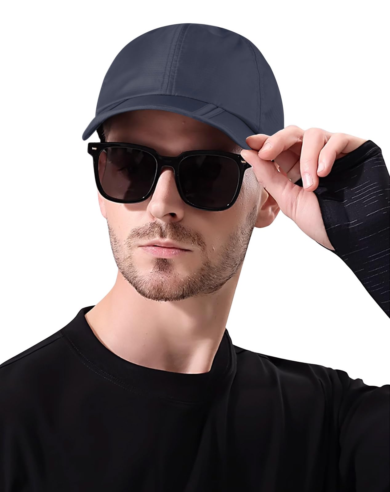 Sumolux Men Women Outdoor Rain Sun Waterproof Quick-Drying Long Brim Collapsible Portable Hat Dark-blue