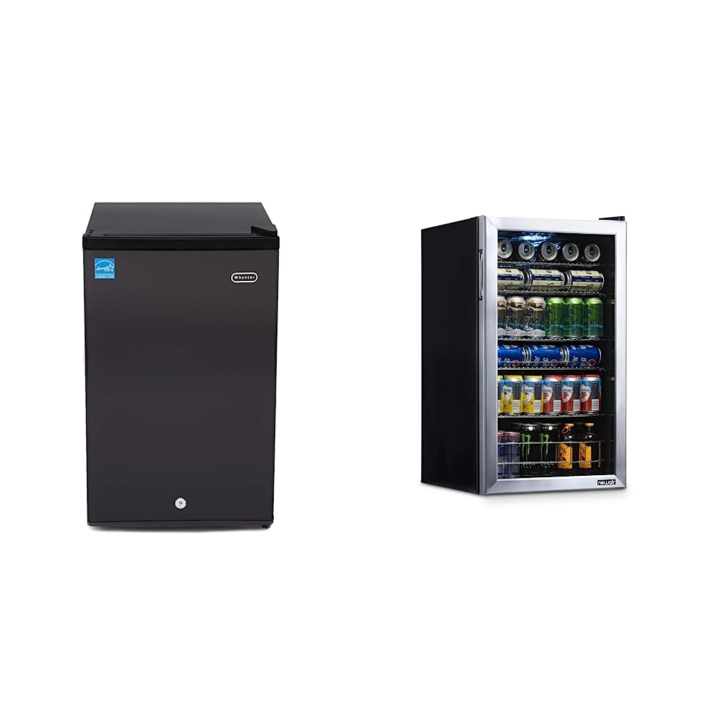 Whynter CUF-301BK 3 cu. ft Energy Star Upright Freezer with Lock β Black & NewAir Beverage Refrigerator Cooler | 126 Cans Free Standing with Right Hinge Glass Door | Mini Fridge Beverage Organizer