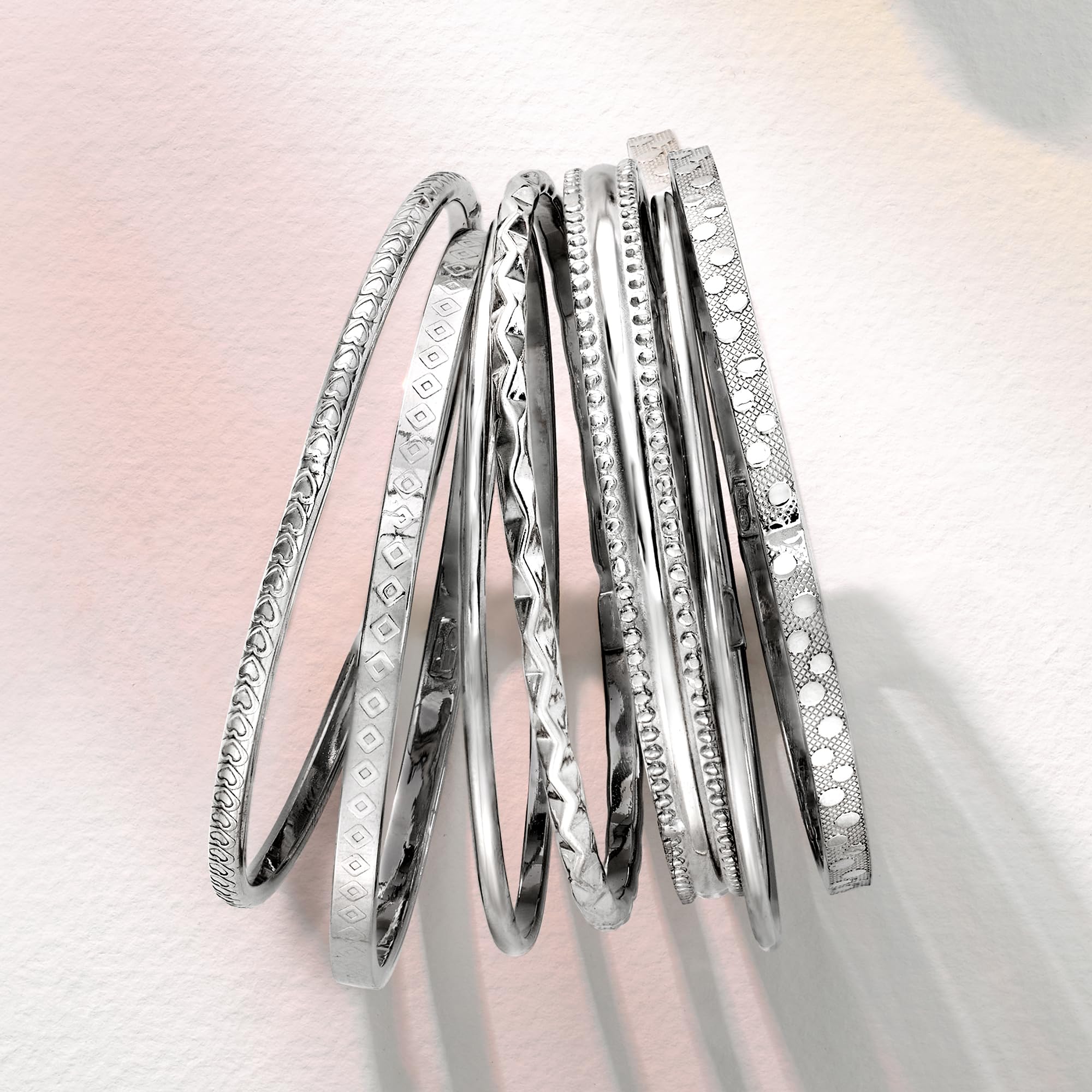 Ross-Simons Italian Sterling Silver Jewelry Set: 7 Assorted Textured Bangle Bracelets. 8.5 inches