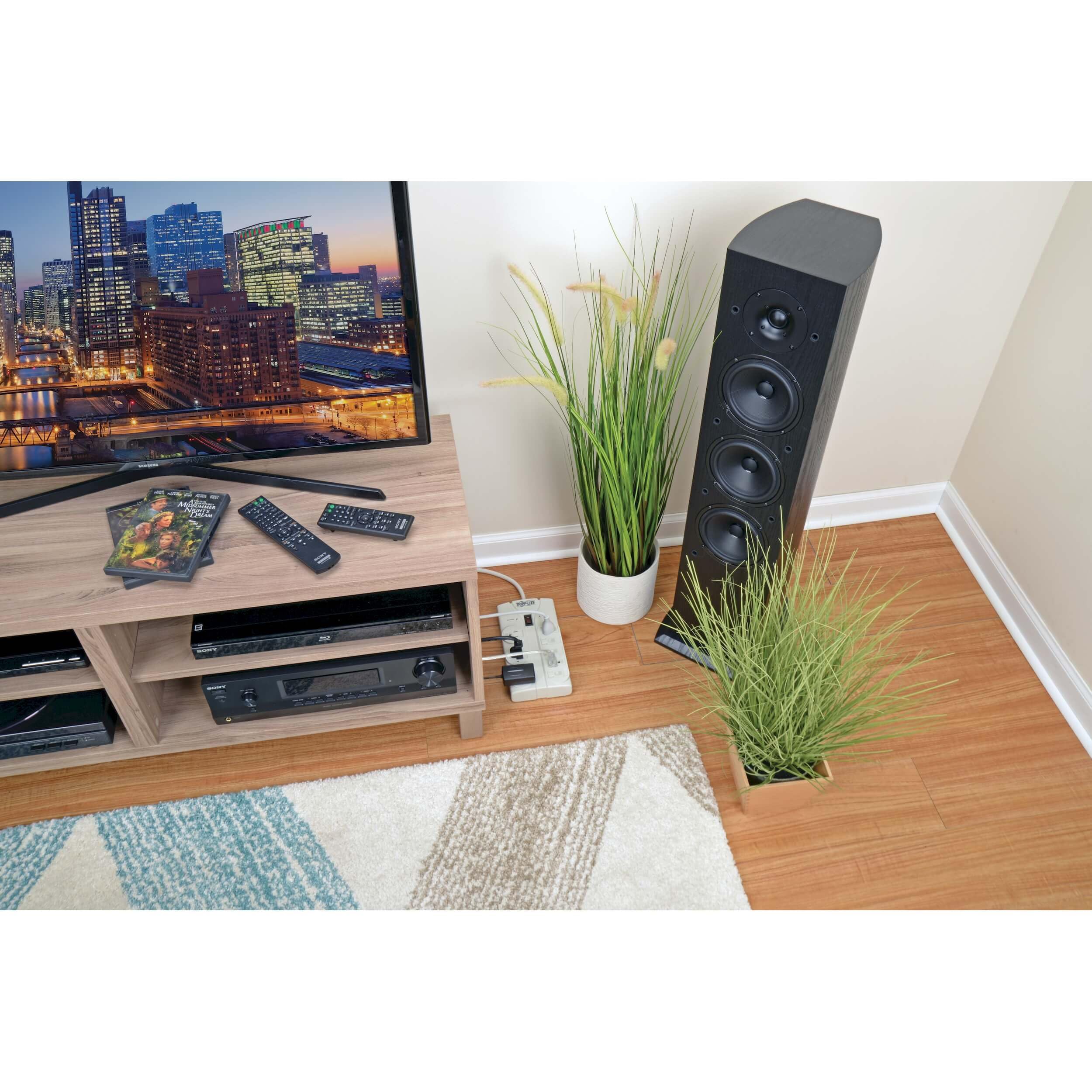 Tripp Lite 8 Outlet Surge Protector Power Strip, 8ft Cord Right Angle Plug, LIFETIME INSURANCE & $75K INSURANCE (TLP808) light gray