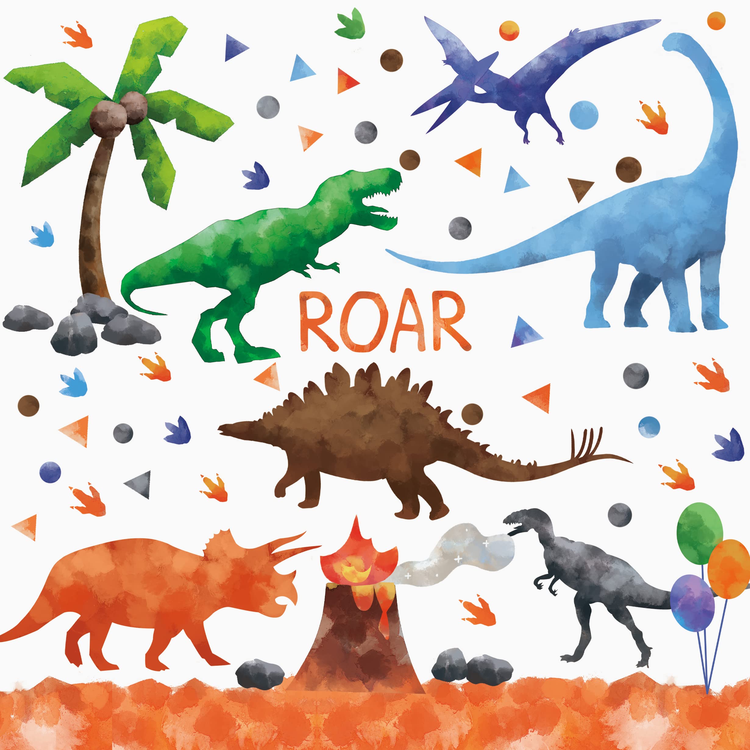 Watercolor Dinosaur Wall Decals Large Removable Dinosaur Wall Stickers Vinyl Dino Wall Decals Dinosaur Decals For Boys Bedroom Dino Feet Footprints for Kids Girl Toddler Baby Nursery Living Room Decor