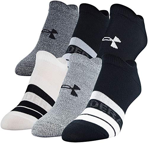 Under Armour Women's Essential 2.0 Lightweight No Show Socks, 6-Pairs , Black/Gray Assorted , Medium