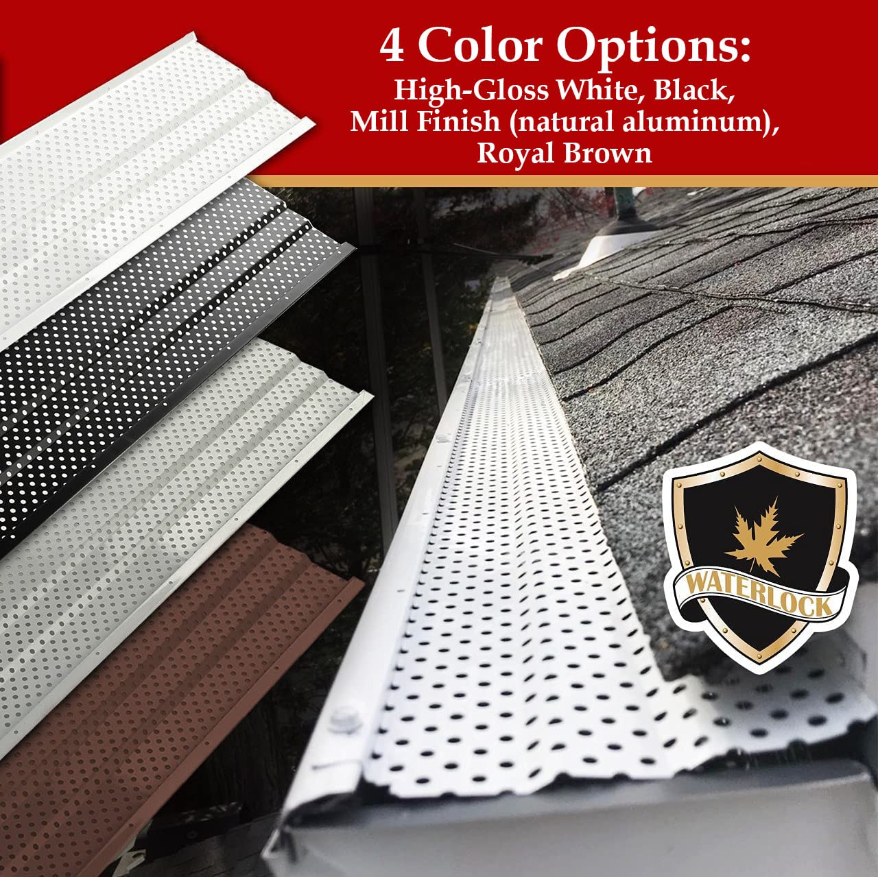 Waterlock 6" Gutter Guards Leaf Protection, Domestic Aluminum Gutter Covers 6 Inch (28 Feet, High-Gloss White)