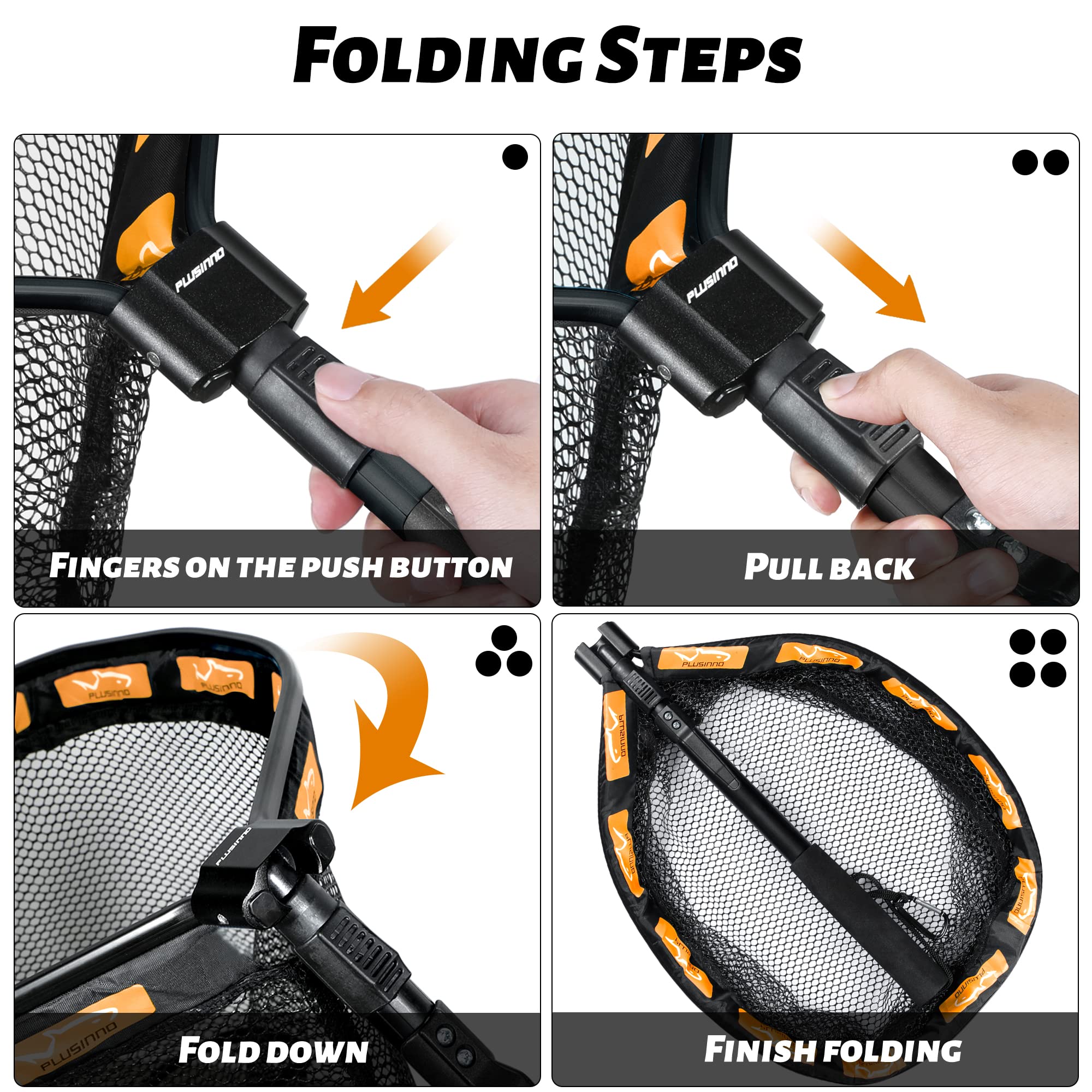 PLUSINNO Floating Fishing Net, Rubber Coated Fish net for Easy Catch and Release, Fishing Nets Freshwater for Bass, Trout, Walleye, Kayak, Folding Landing Net for Easy to Carry and Storage