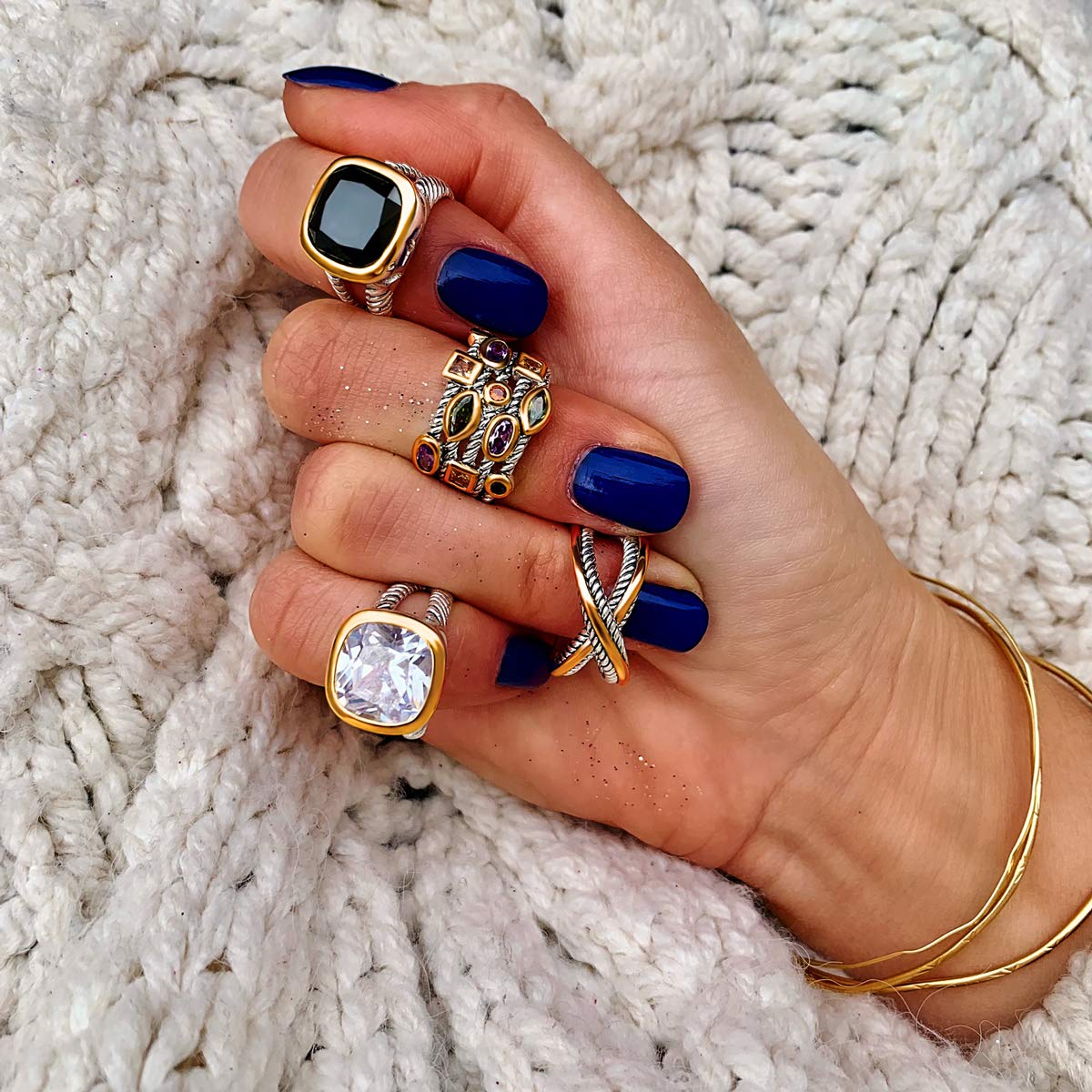 UNY Ring Vintage Designer Fashion Brand Women Valentine Gift Two Tone Plating Twisted Cable Wire Rings (7)