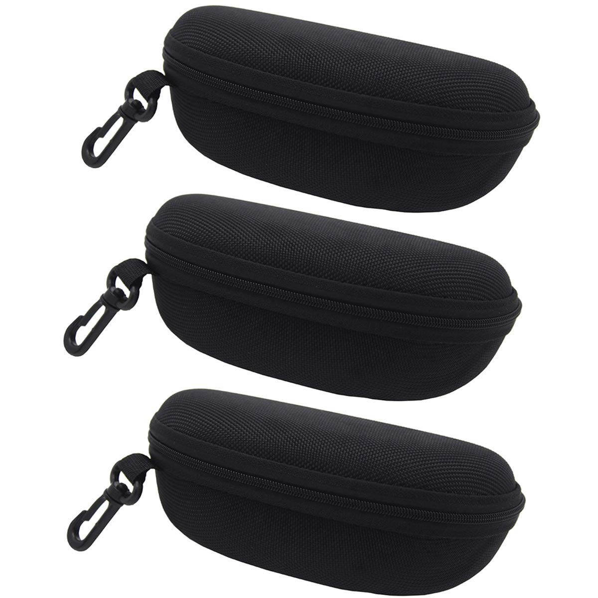 traderplus 3Pcs Hardshell Sunglasses Case/Eyeglasses Box with Zipper and Hook For Men & Women Black