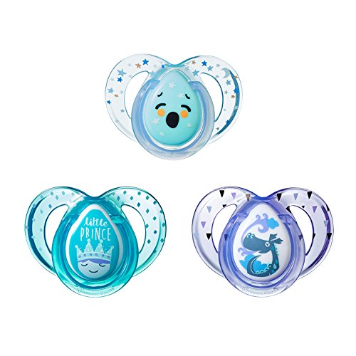 Tommee Tippee Day And Night Pacifiers, Symmetrical Design, BPA-Free Silicone Binkies, 6-18m, 3-Count, Colors And Designs May Vary