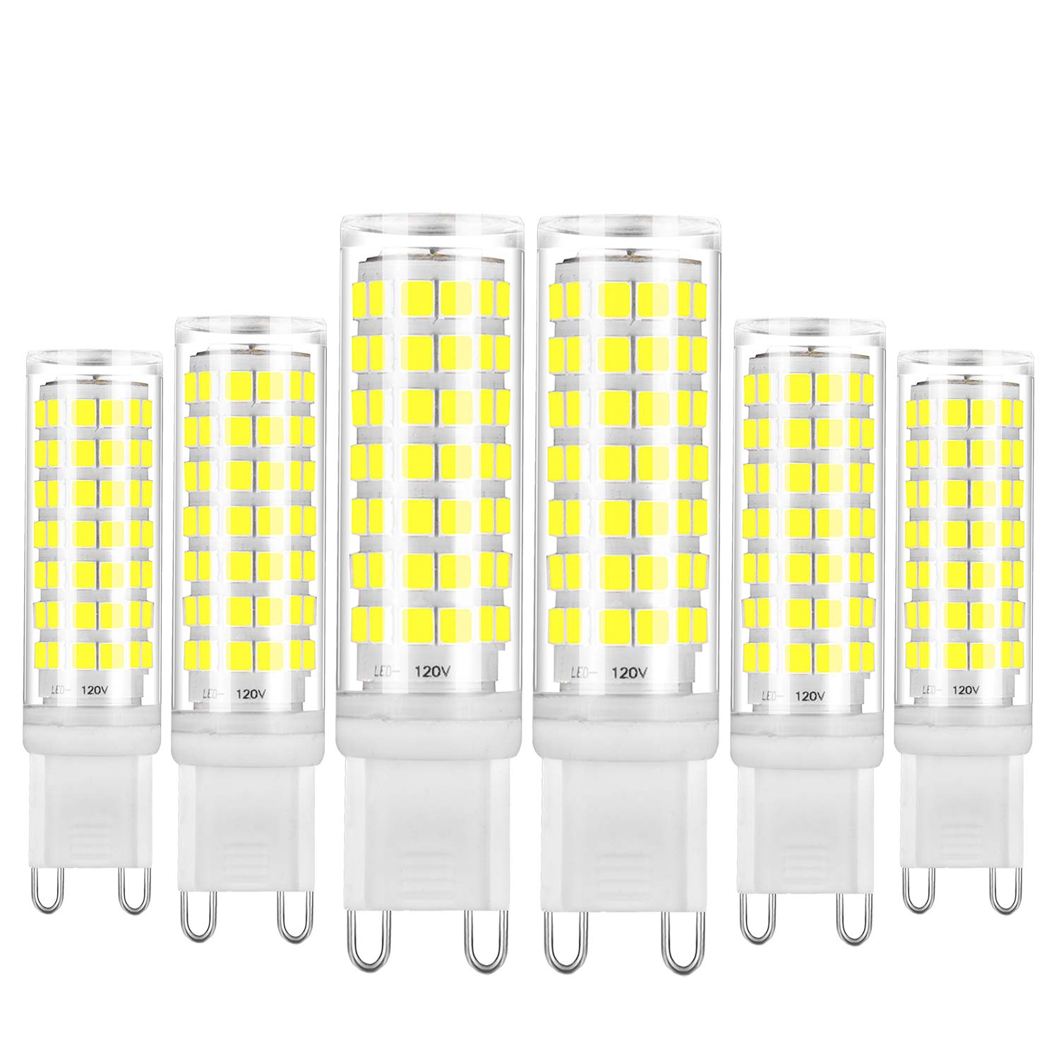 YUIIP G9 LED Light Bulb 7W Dimmable 50W 60W Halogen Bulbs Equivalent Daylight White 6000k AC120V Lamp G9 Bi Pin Base, Non-Flicker, 360°Beam Angle, Pack of 6