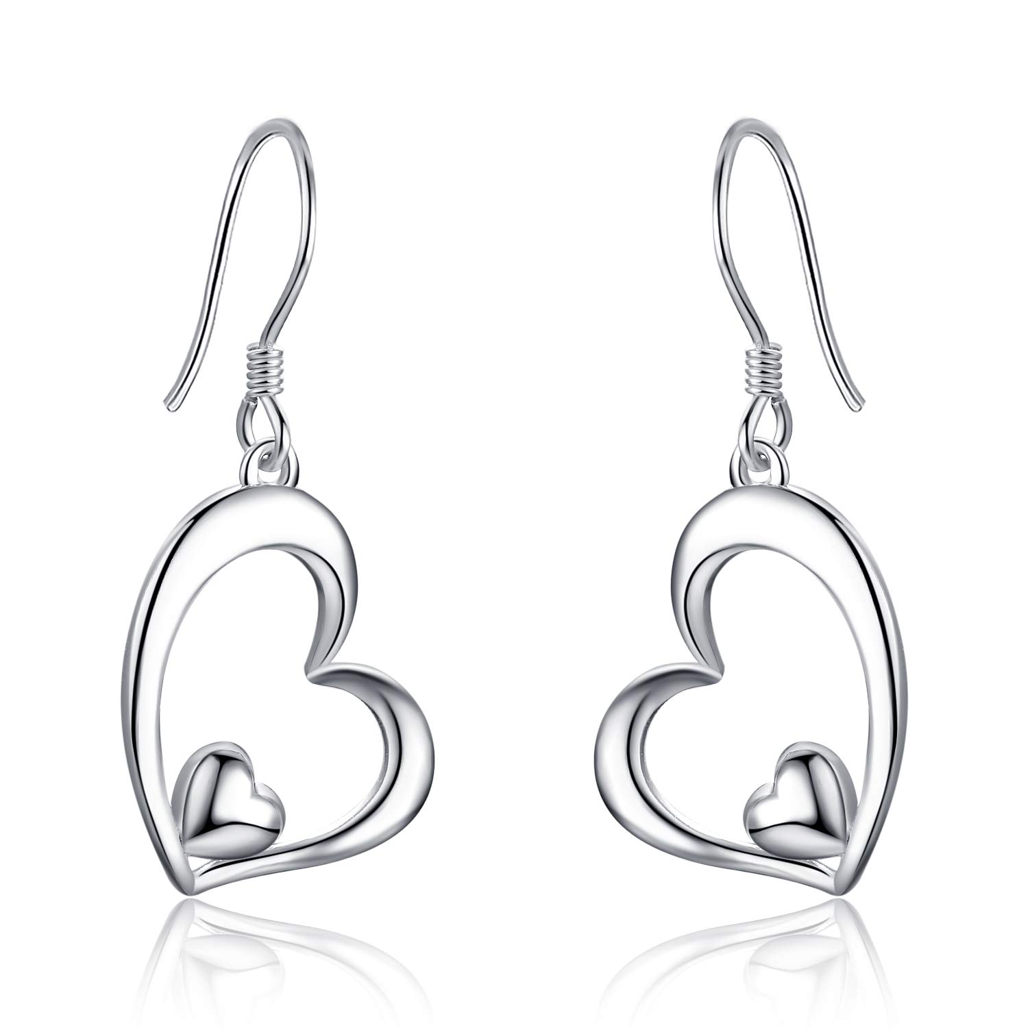 WINNICACA Heart Earrings for Women Sterling Silver Heart Dangle Drop Earrings Heart Jewely Heart Gifts for Teens Girls Wife Girlfriend Birthday Anniversary Christmas Gifts