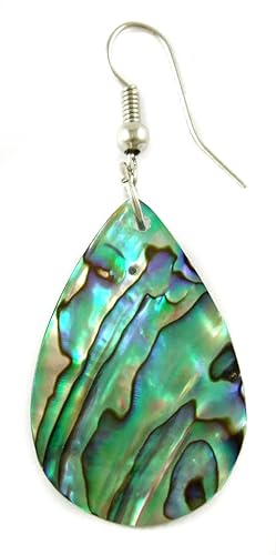 Swimmi Iridescent Paua Abalone Shell Earrings, Teardrop Natural Abalone Earrings for Women, Handmade Dangle Drop Seashell Earrings Fashion Jewelry BA196