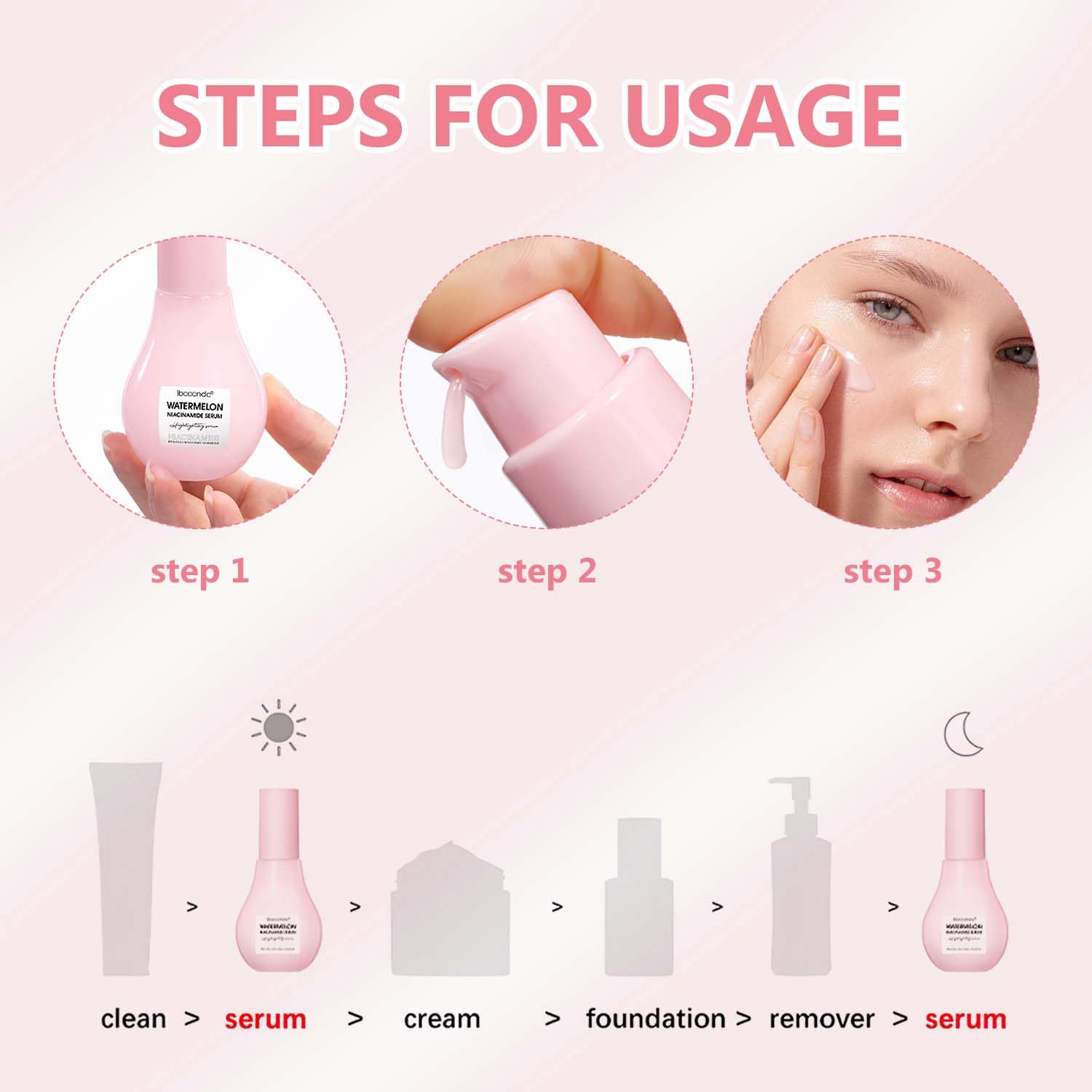 Watermelon Niacinamide Serum, Watermelon Highlighting Serum - Moisturize, and Lightweight Facial Serum & Priming Liquid Highlighter