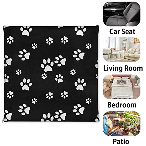 White Dog Puppy Paw Print Square Seat Cushion Non Slip Durable Chair Cushion Pads for Dining Room, Office, Kitchen, Sofa, Floor, Outdoor, Patio Chairs Decorative