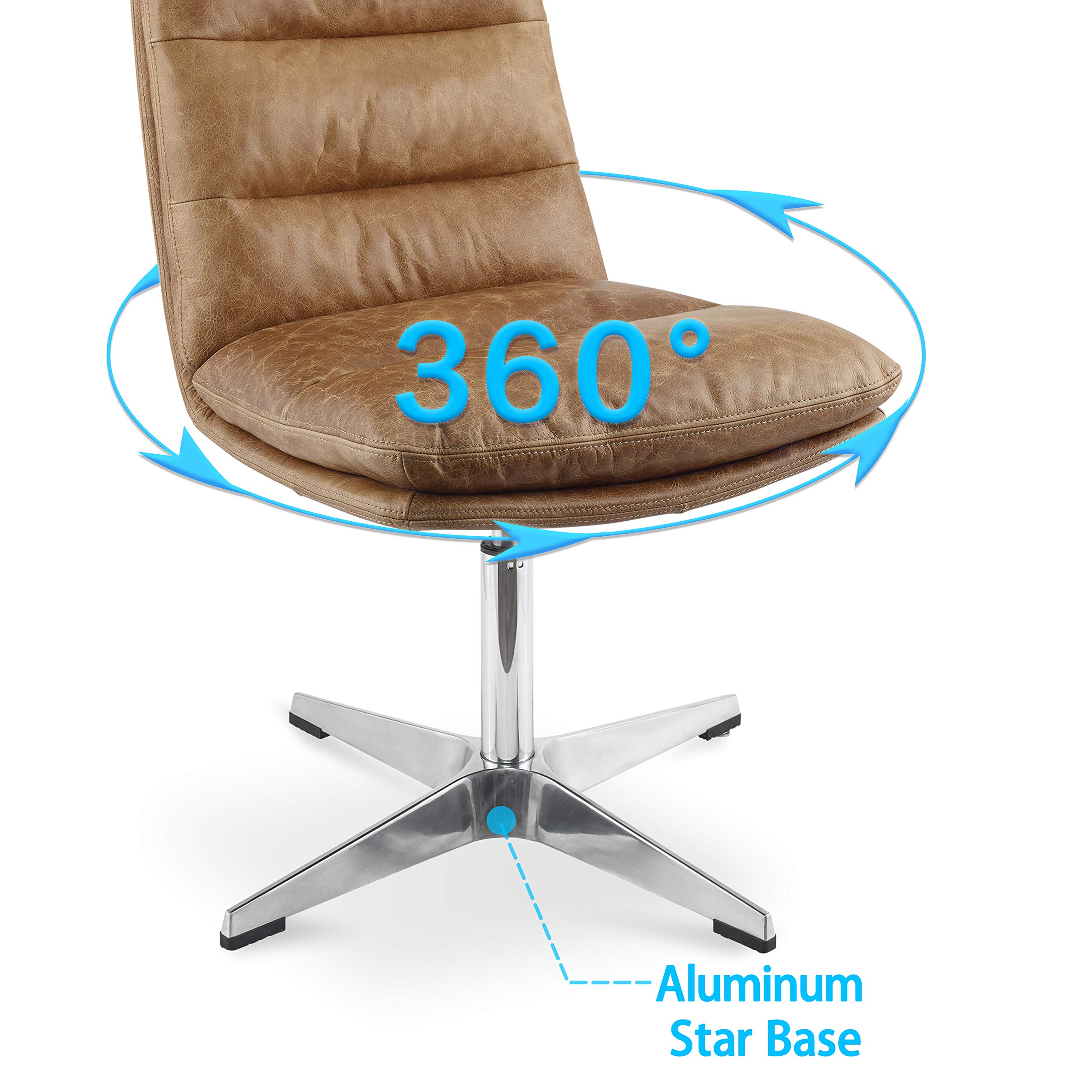 Volans Mid Century Modern Genuine Leather Swivel Home Office Desk Chair with Aluminum Alloy Base