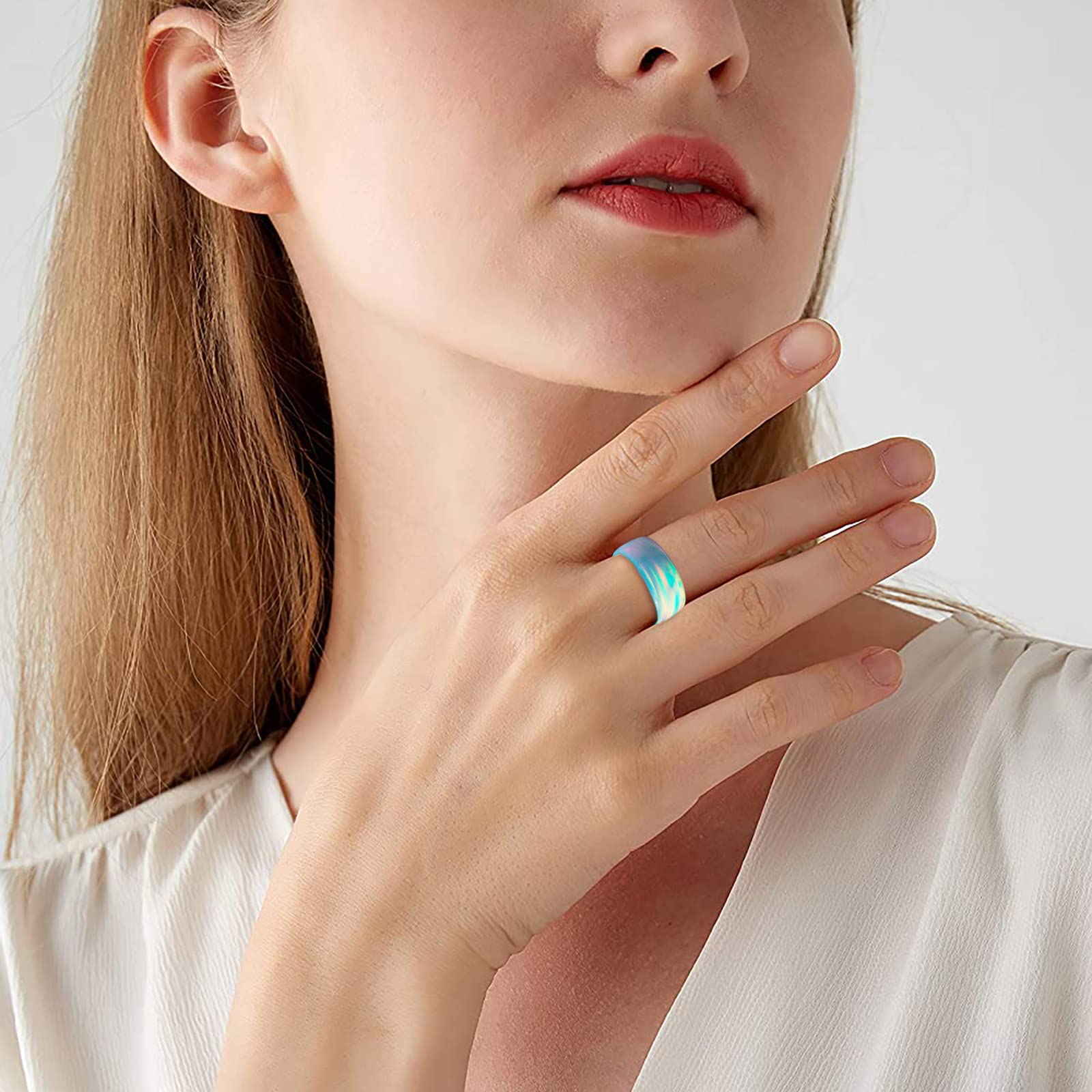 Winnerlion Women's Band Rings Thin and Stackable Silicone Rings Wedding Ring for Women Cloud Acrylic Ring Colorful Thick Ring Beach Jewelry Simple Style Luckys Ring (Rainbow, 11)