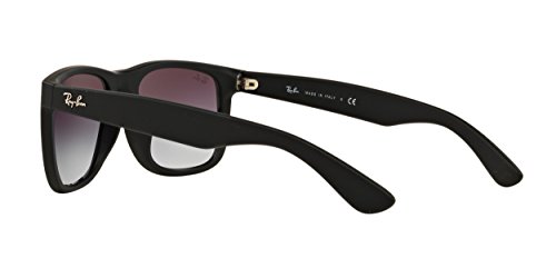Ray-Ban RB4165F Justin Low Bridge Fit Rectangular Sunglasses, Rubber Black/Light Grey Gradient Dark Grey, 55 mm