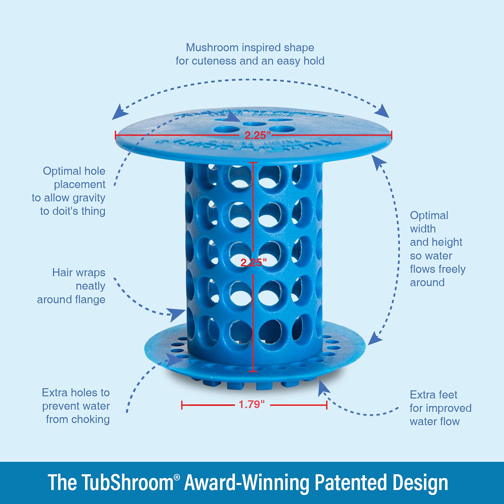 TubShroom Revolutionary Tub Drain Protector Hair Catcher/Strainer/Snare, Blue