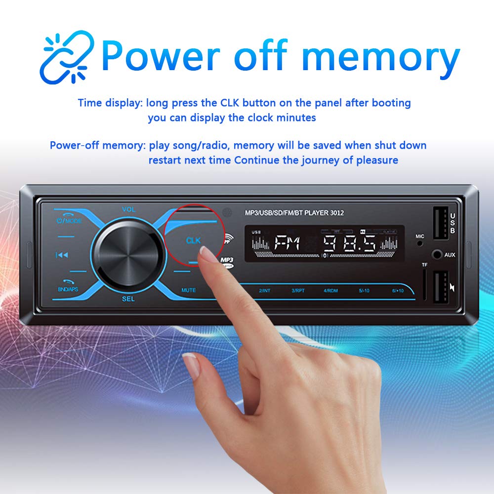 Single Din Car Radio Stereo with Bluetooth 1 DIN in-Dash Car Stereo Support FM Radio App Control, Digital Audio Music Mp3 Player MIC/Dual USB/SD/AUX with Steering Wheel Control