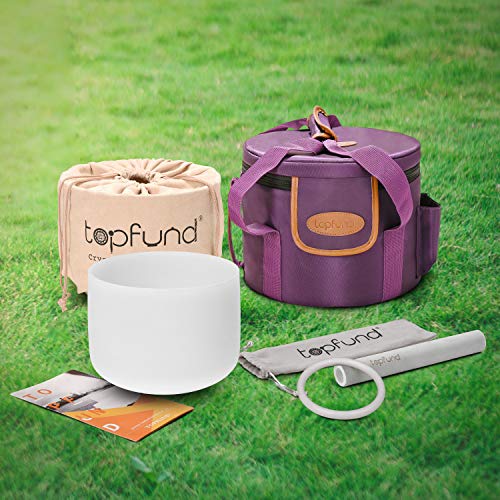 TOPFUND G Note Crystal Singing Bowl Throat Chakra 8 inch with Heavy Duty Carrying Case and Suede Mallet