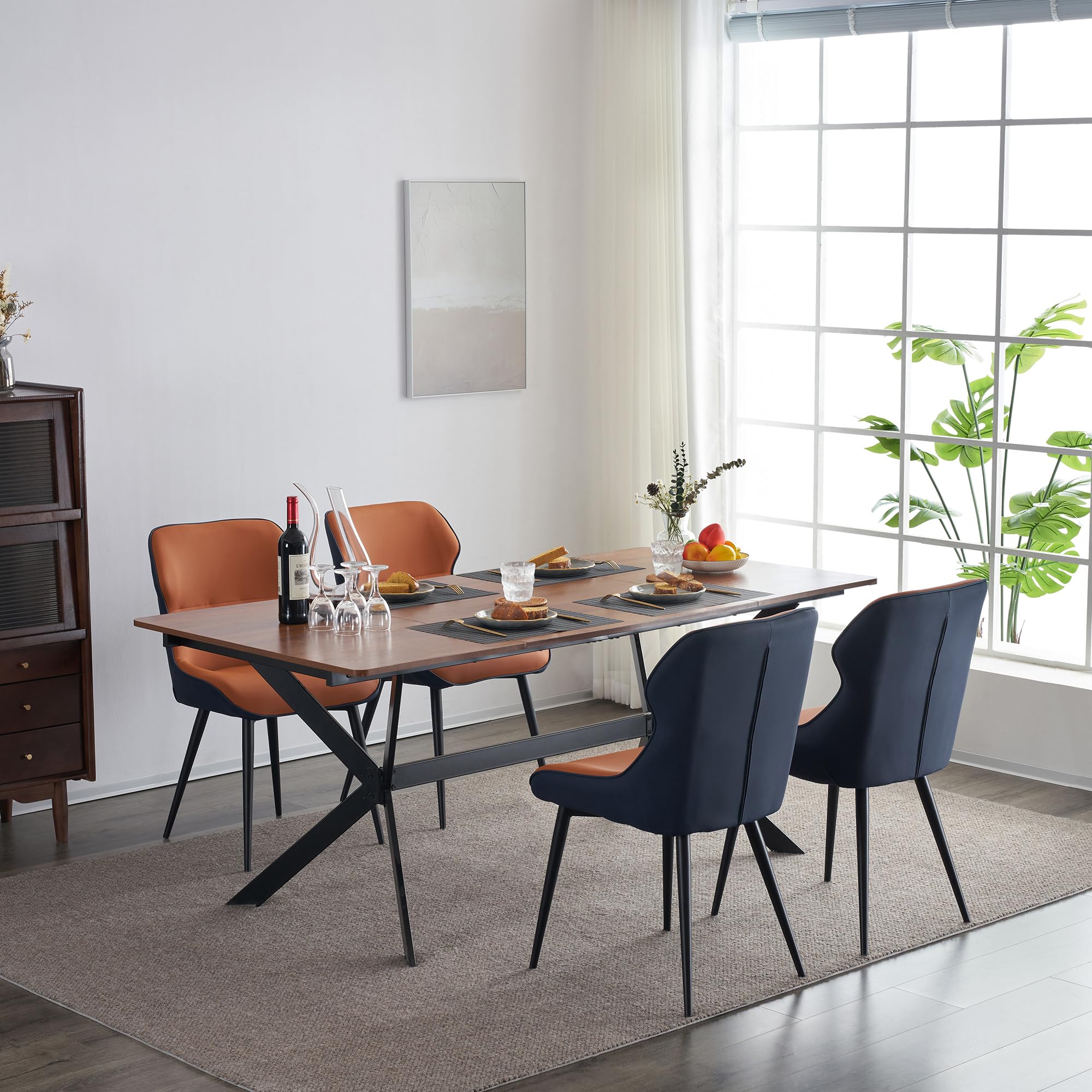 THEETHUNG Upholstered Leather Dining Room Chair Set of 4 Kitchen Chair, Armless Orange Dinner Chair