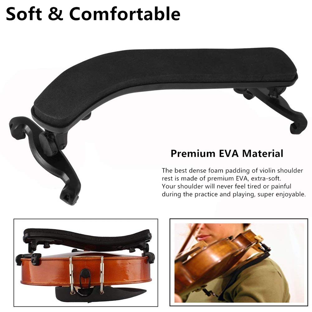 Violin Shoulder Rest for 1/4 and 1/2 Size, Collapsible and Height Adjustable Feet, Comfortable Foam Pad, Including Practice Mute and Violin Rosin