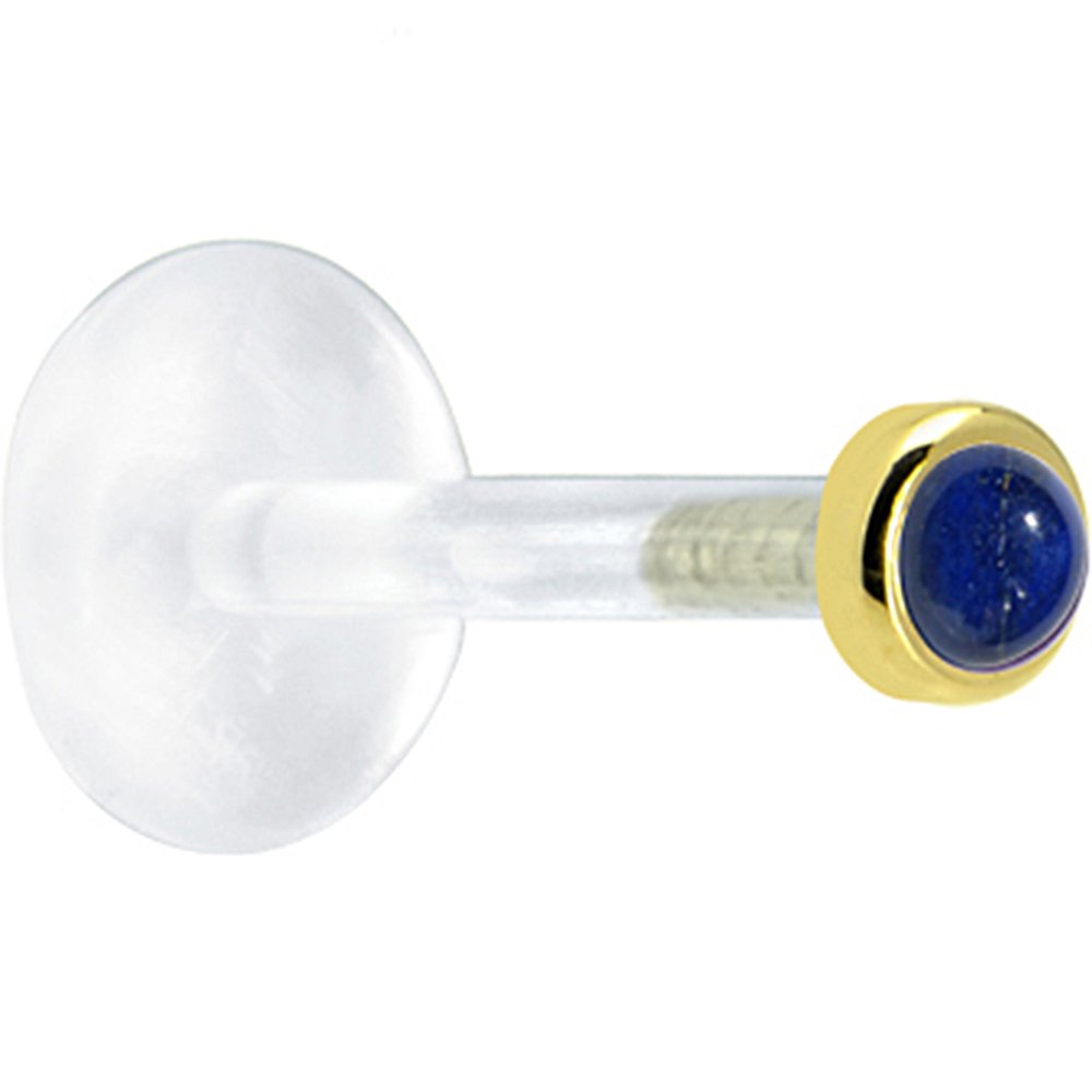 Solid 14k Yellow Gold 2mm Genuine Blue Lapis Lazuli Bioplast Tragus Earring Stud 16 Gauge 5/16"
