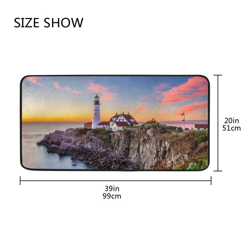 ZHIMI Kitchen Rug Anti Fatigue Portland Lighthouse Kitchen Floor Mat Standing Runner Long Carpet Non-Slip Laundry Rug Rectangle Entryway Mat 39 x 20 Inch