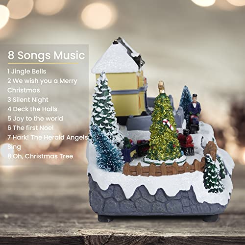 Skyant Christmas Village Houses with LED Lights, Train Spinning Under The Christmas Tree, Fiber Optic River, Realistic Christmas Scene,Music Rendering Atmosphere