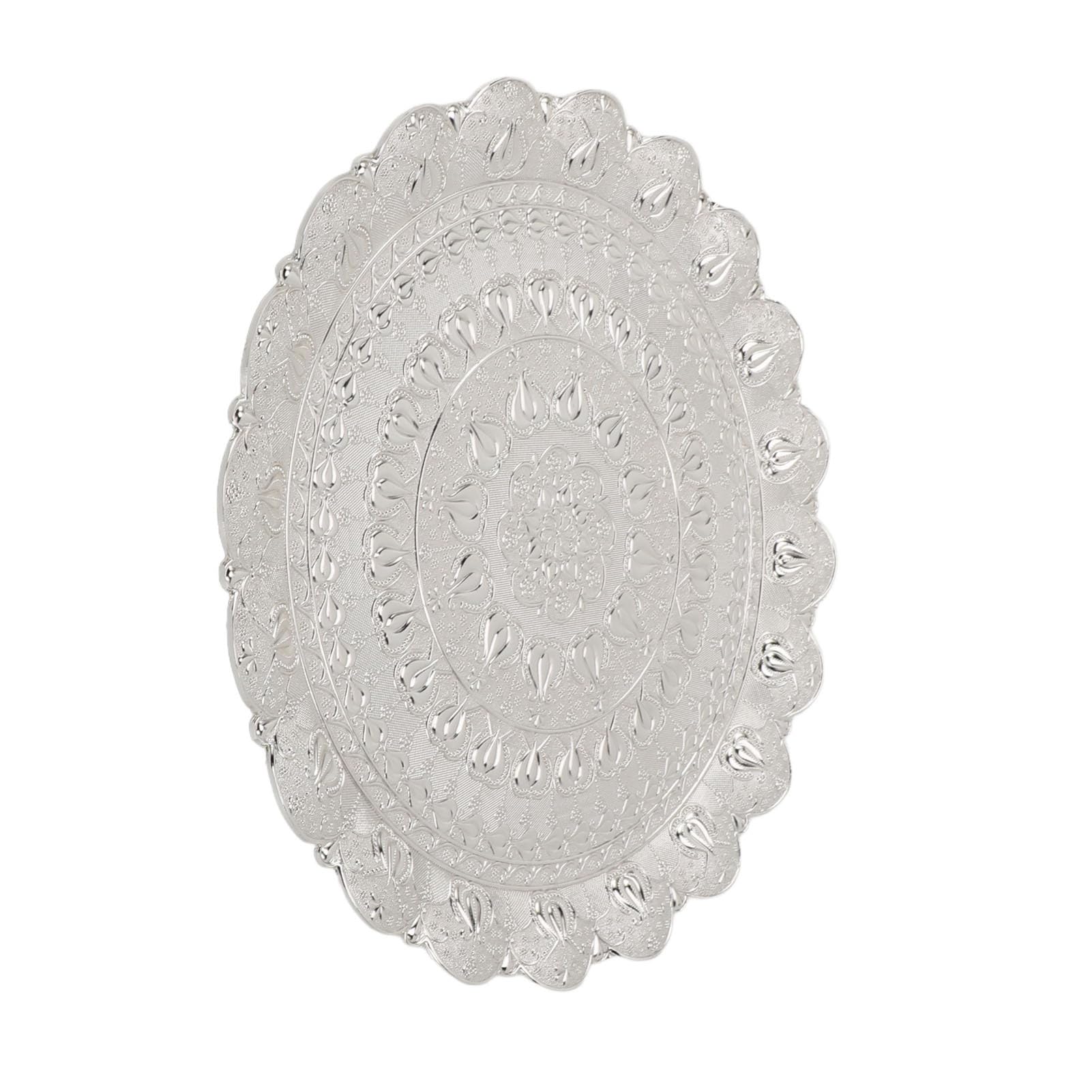 Turkish Tea Coffee Serving Tray Food Trays Vintage Style Embossed Pattern Round Coffee Plate for Bar Outdoor Dessert (Silver)