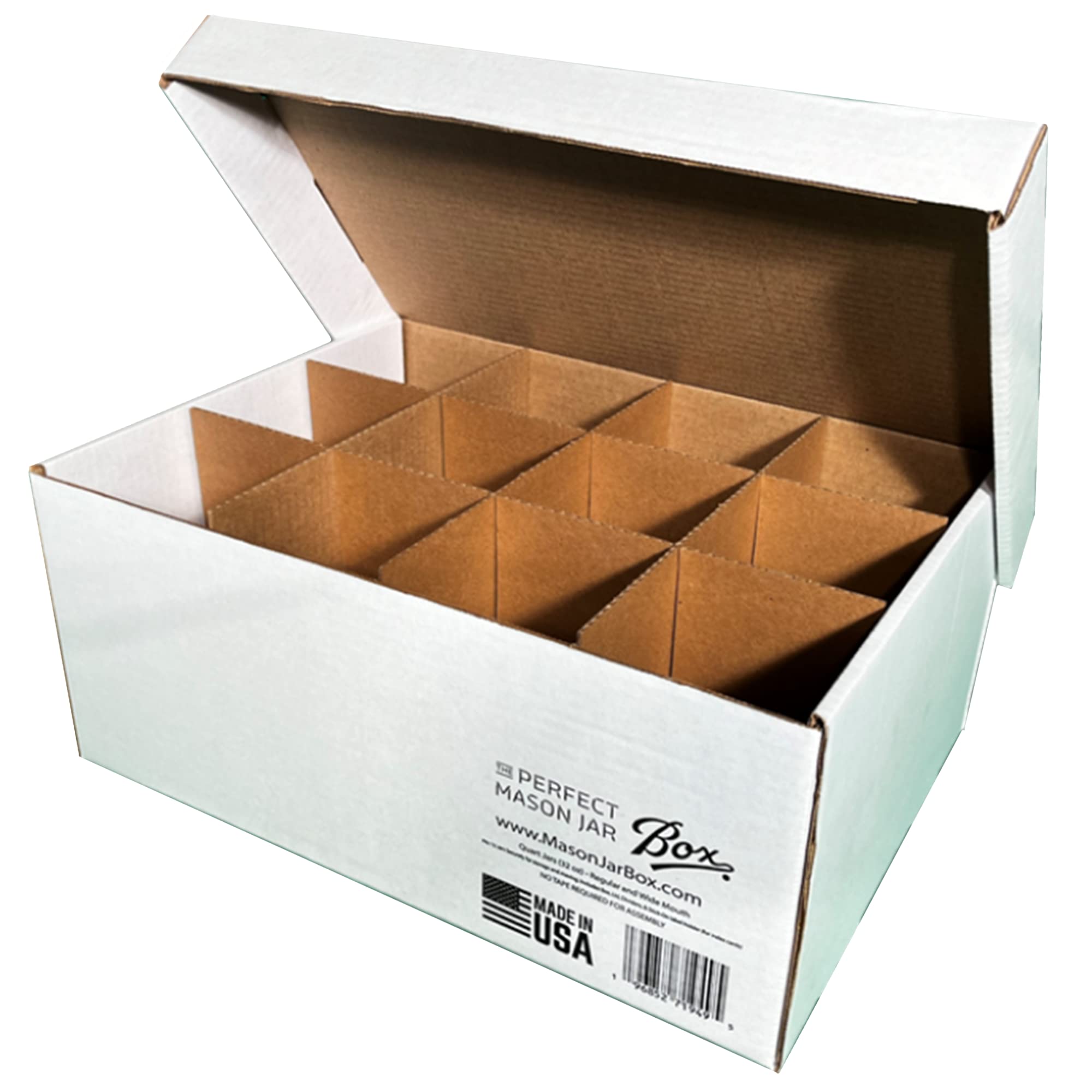 The Perfect Mason Jar Box - Quart | set of 3 cardboard canning jar storage boxes - Each box holds 12 quart size jars (32 ounces) regular or wide mouth | No tape required, stackable | Storage or Moving