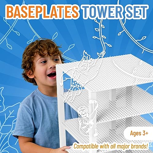 Strictly Briks Classic Stackable Baseplates, Building Bricks for Towers, Shelves, and More, 100% Compatible with All Major Brands, White, 4 Base Plates & 30 Stackers, 10x10 Inches