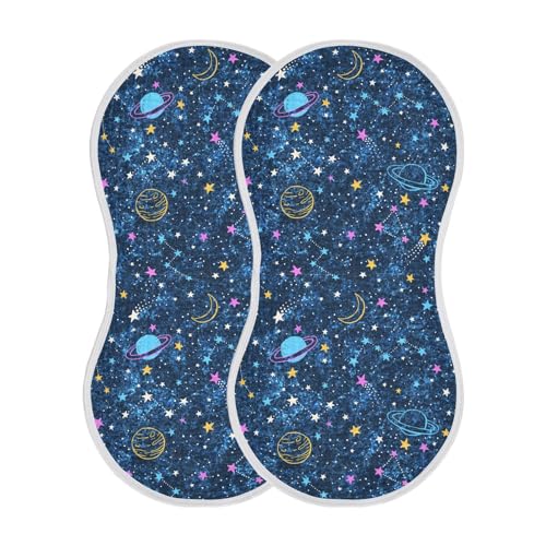 vvfelixl Muslin Burp Cloths Colorful Planets Comets Baby Washcloths for Baby Girl Boys 2 Pack Blue