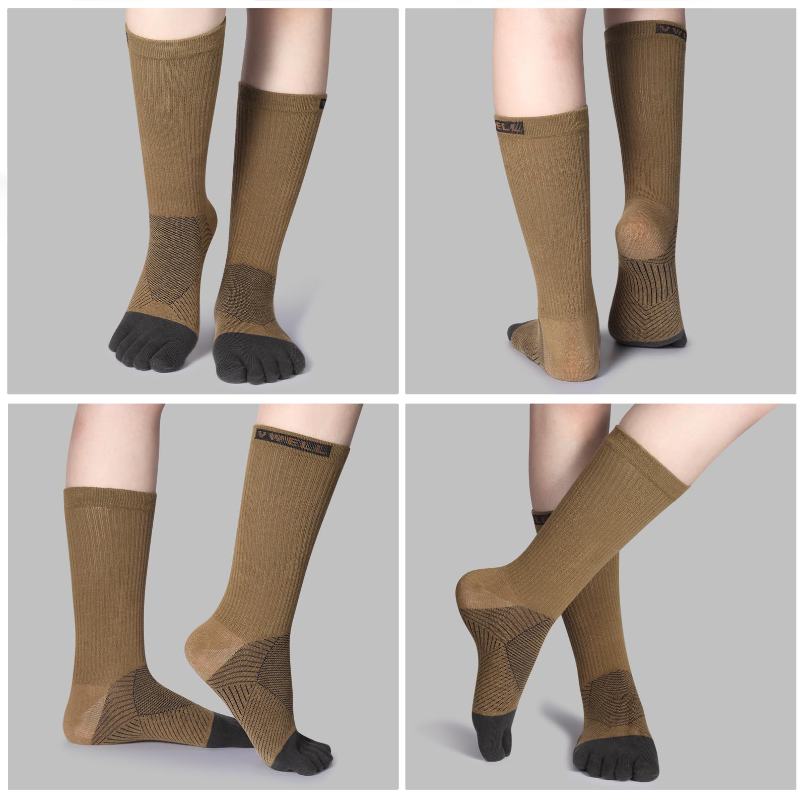 VWELL Toe Socks Cotton Athletic Running Five Finger Socks 3 Pairs,Size 7-11
