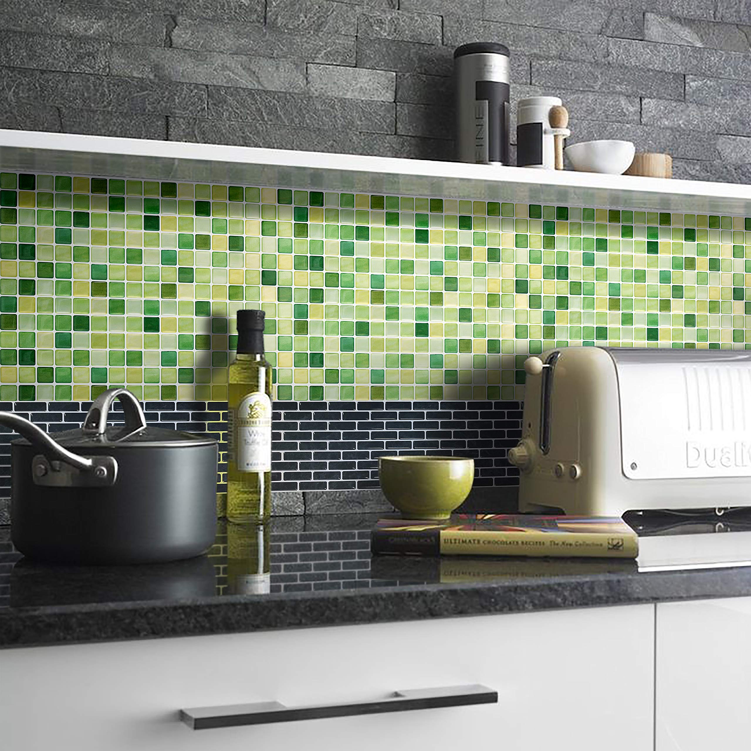 Unidesign Beaustile Peel and Stick Backsplash 3D Mosaic Tile Sticker (N.Green) (2, 5.28" x 14.8")