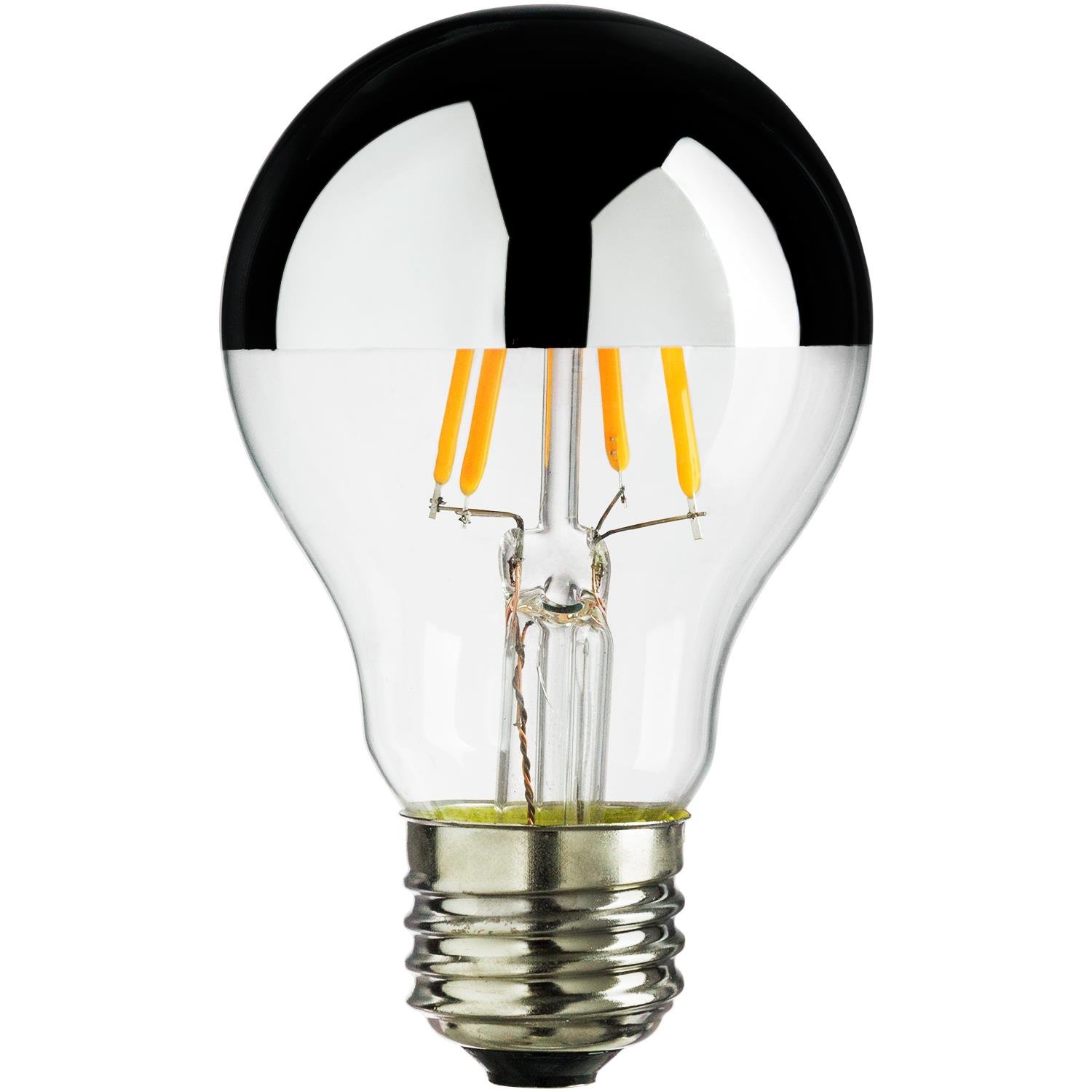 Sunlite 80497 LED A19 Edison Half Chrome Globe Light Bulb, 6 Watts (40W Equivalent), 540 Lumens, Standard E26 Base, Dimmable, Decorative Silver Bowl, Filament, Anti-Glare 1 Pack, 2200K Amber