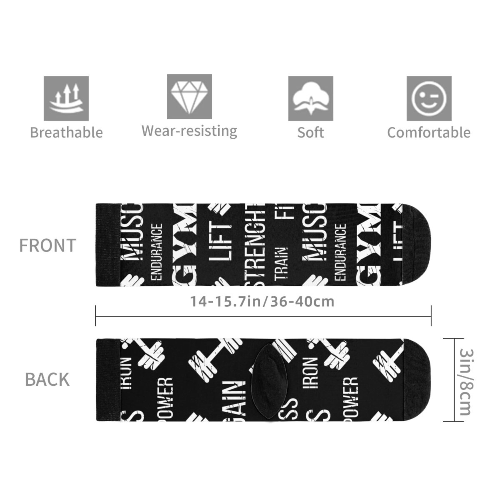 TyQii Socks Gym Label Dumbbell Novelty Socks For Women & Men One Size - Gifts, Black and White