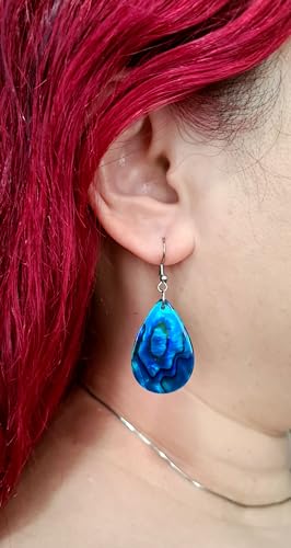 Swimmi Blue Paua Abalone Earrings, Handmade Teardrop Natural Abalone Shell Earrings for Women, Dangle Drop Seashell Earrings Fashion Jewelry GA249-A