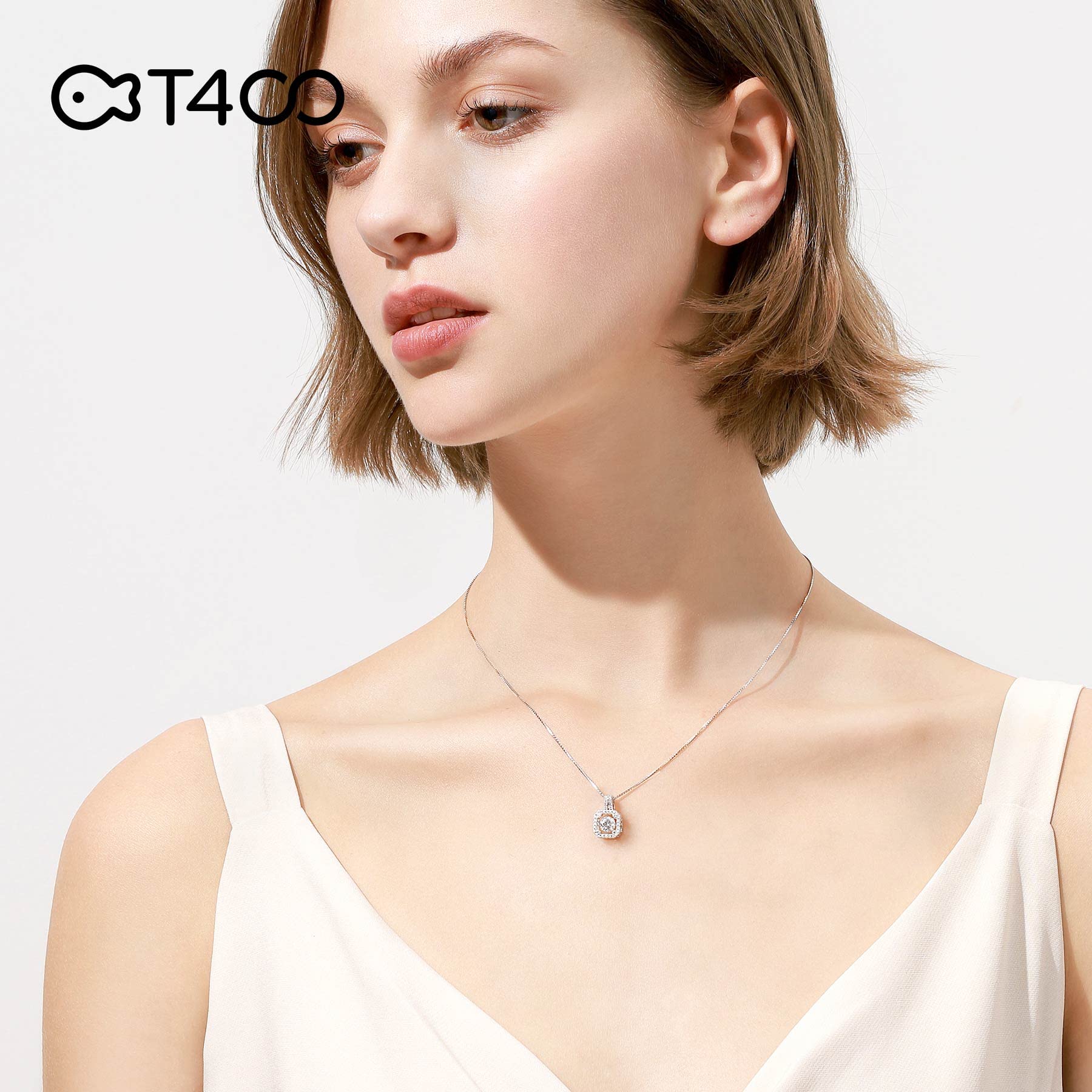 T400 Sterling Silver Cubic Zirconia Pendant Necklace Gift for Women