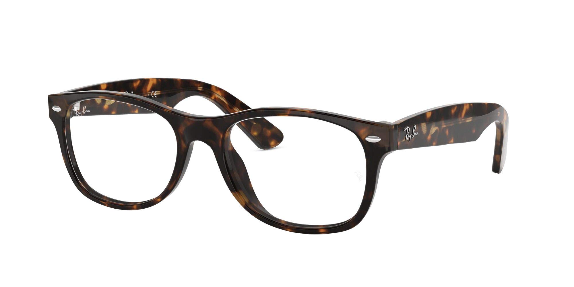 Ray-Ban RX5184F New Wayfarer Low Bridge Fit Square Prescription Eyeglass Frames, Dark Havana/Demo Lens, 52 mm