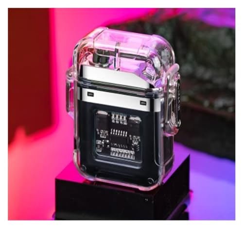 USB Electronic Lighter, Waterproof and Windproof Rechargeable Lighter,Transparent Pink Flash Electric Lighter, Suitable for Camping, Hiking, USB Charging Cable (Color : C3)