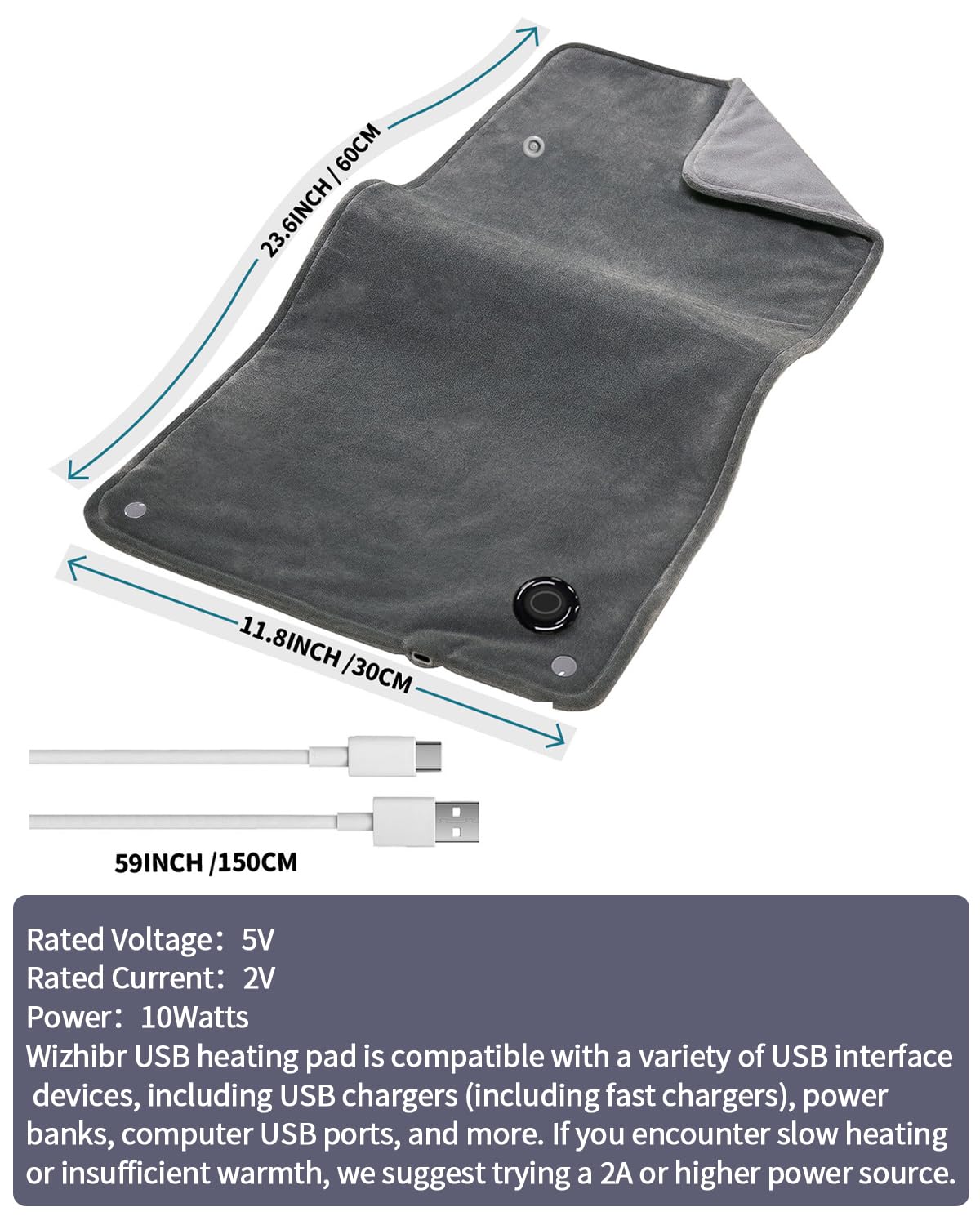 USB Heating Pad for Back,Neck,Shoulder,Abdomen,Knee and Leg Pain Relief,3 Heat Settings and Auto-Off, Machine Washable, Gifts for Women Men Mom Dad,12" x 24"