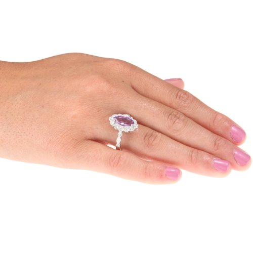 Sterling Silver Vintage Style Marquise Amethyst and Diamond Ring (1/4 TDW)