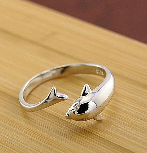 TomSunlight 925 Sterling Silver Dolphin Ring Finger Fashion Women Lady Ring Opening Adjustable gift