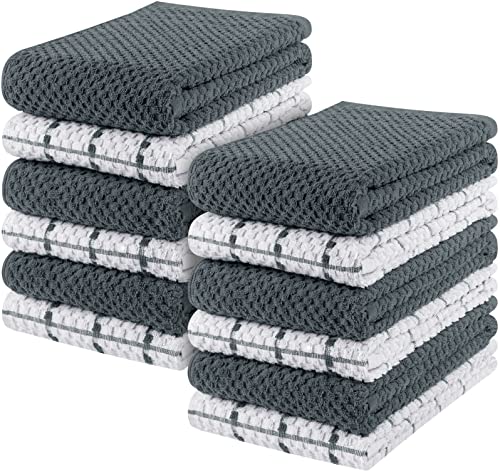 Utopia Towels Kitchen 12 Pack, 15 x 25 Inches, 100% Ring Spun Cotton Super Soft and Absorbent Linen Dish Towels, Tea Bar Set (Grey)