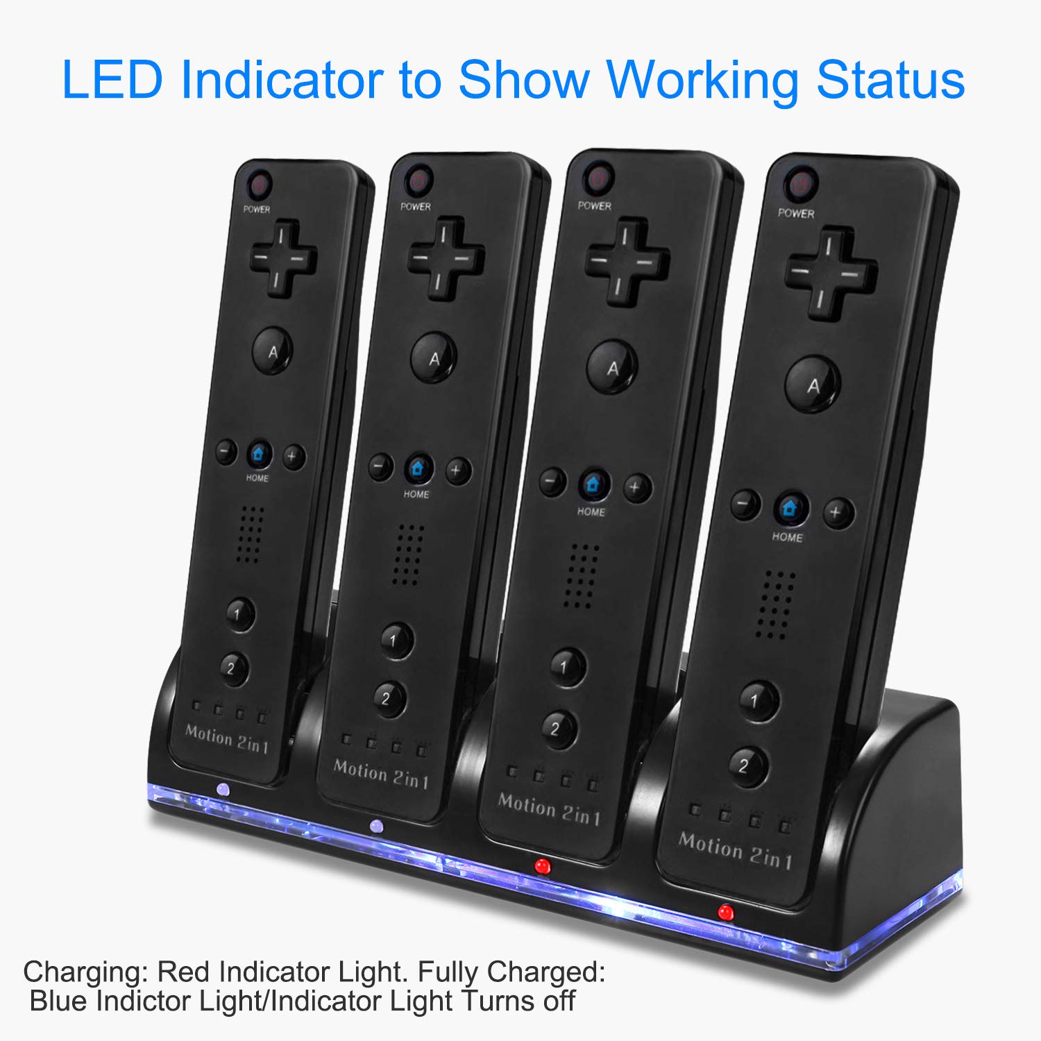 Wii Remote Battery Charger, Moclever 4 port Charging Station Dock with 4 Rechargeable Capacity Increased Batteries and Lengthened Cord Compatible with Wii/Wii U Game Remote Controller