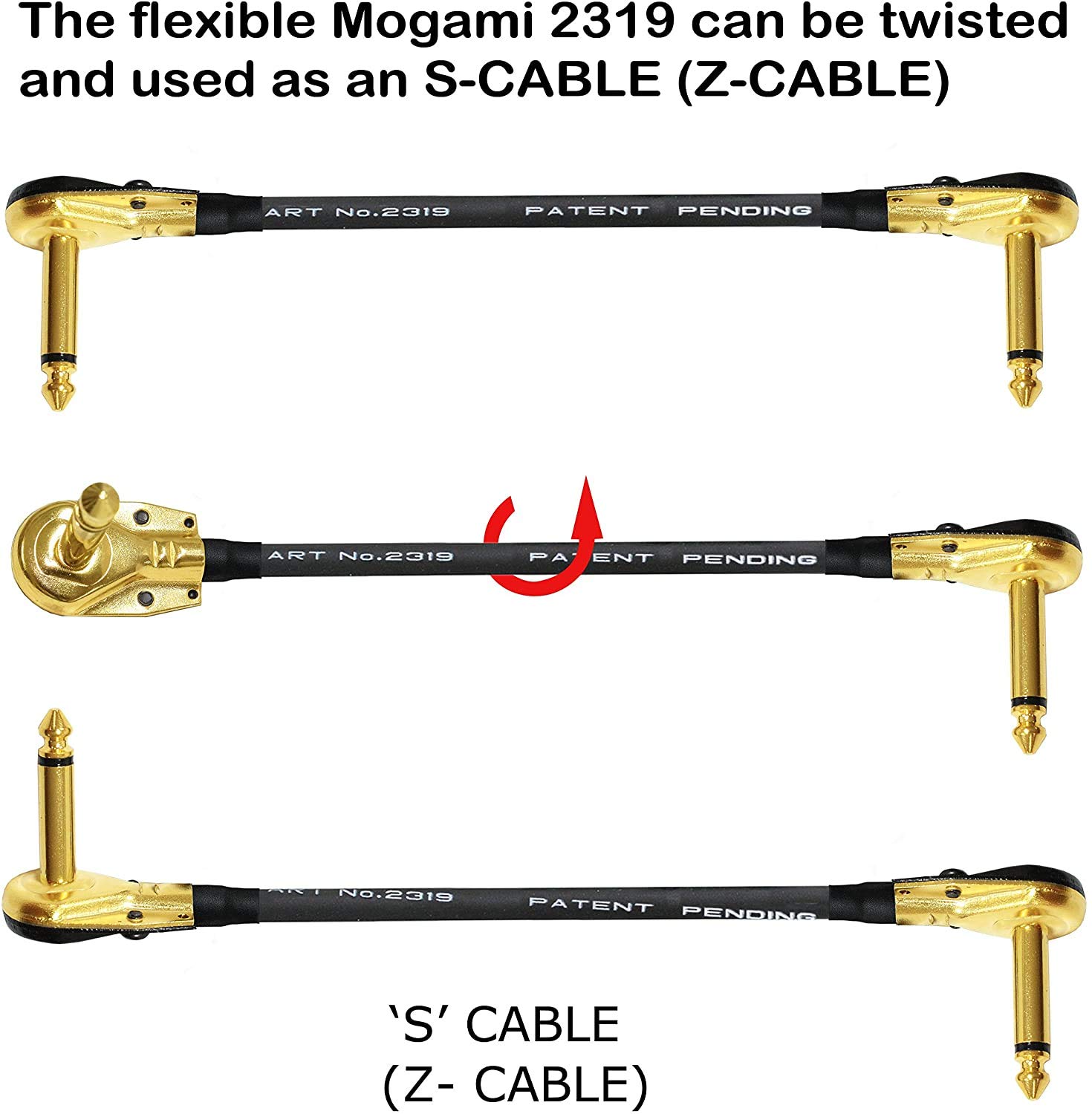 WORLDS BEST CABLES 6 Units - 6 Inch -Pedal, Effects, Patch, instrument cable CUSTOM MADE made using Mogami 2319 wire and Eminence Gold Plated ¼ inch (6.35mm) R/A Pancake type Connectors